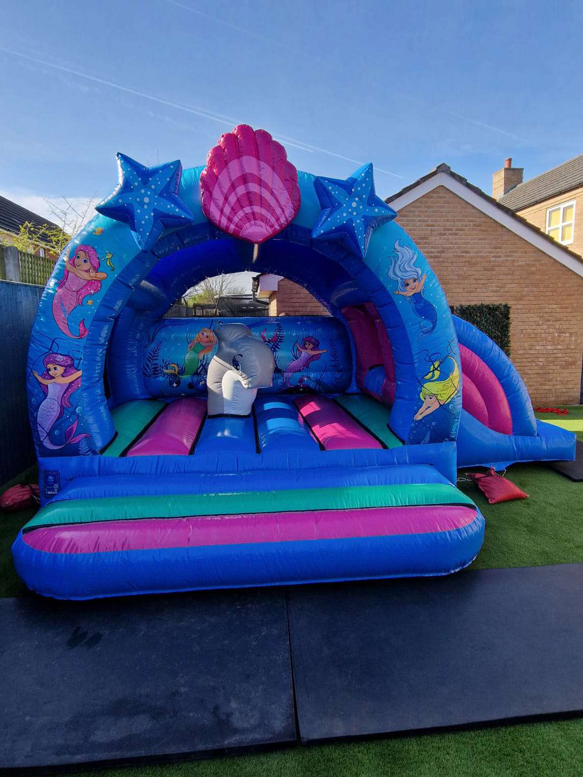 3D Mermaid bouncy castle with slide - Happy Hire Inflatables